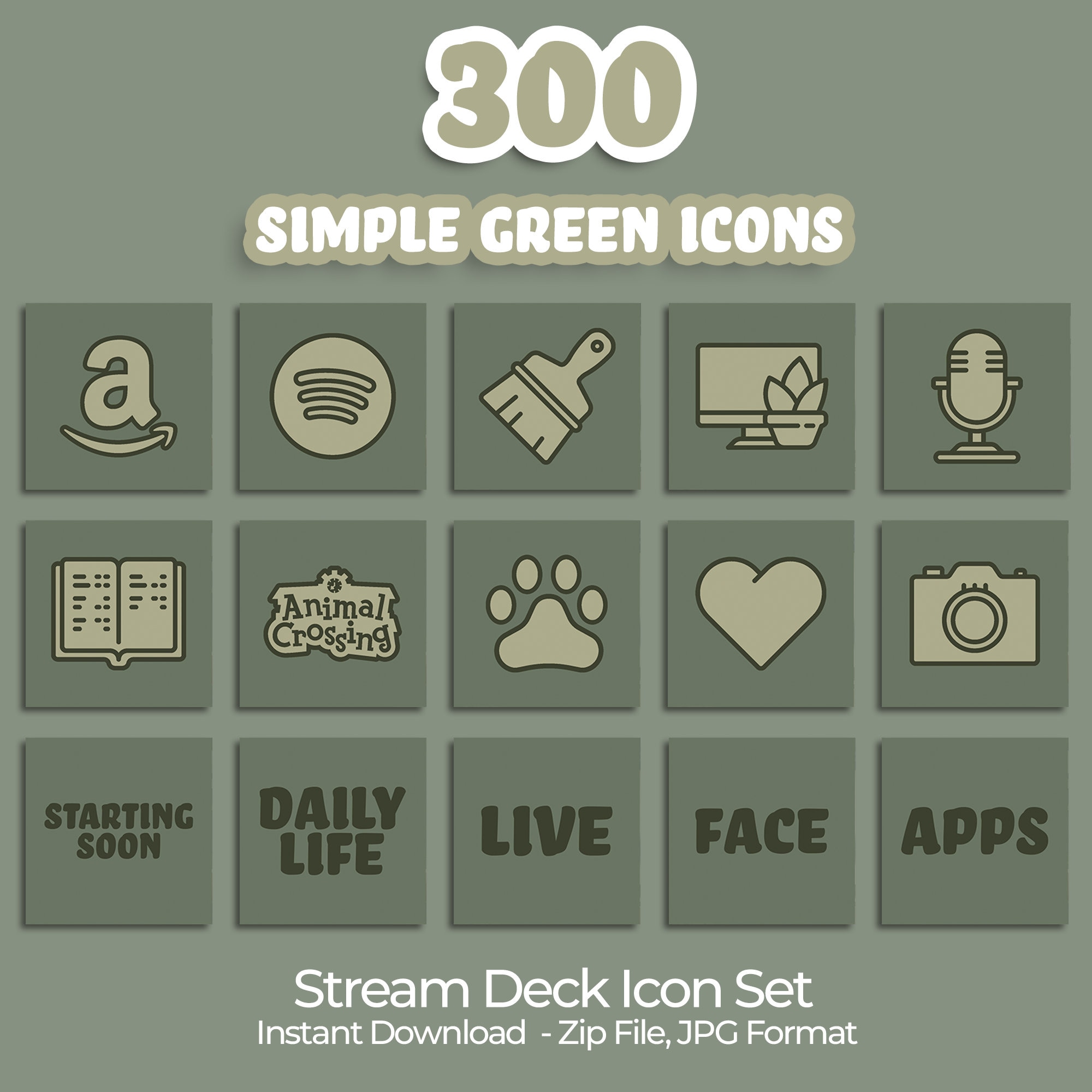 300 Stream Deck Icons | Streamers, Streaming, Twitch | Simple Green - Etsy
