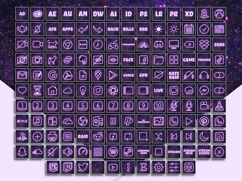 Neon Galaxy Purple - 150 Stream Deck Icons | Streamers, Streaming ...