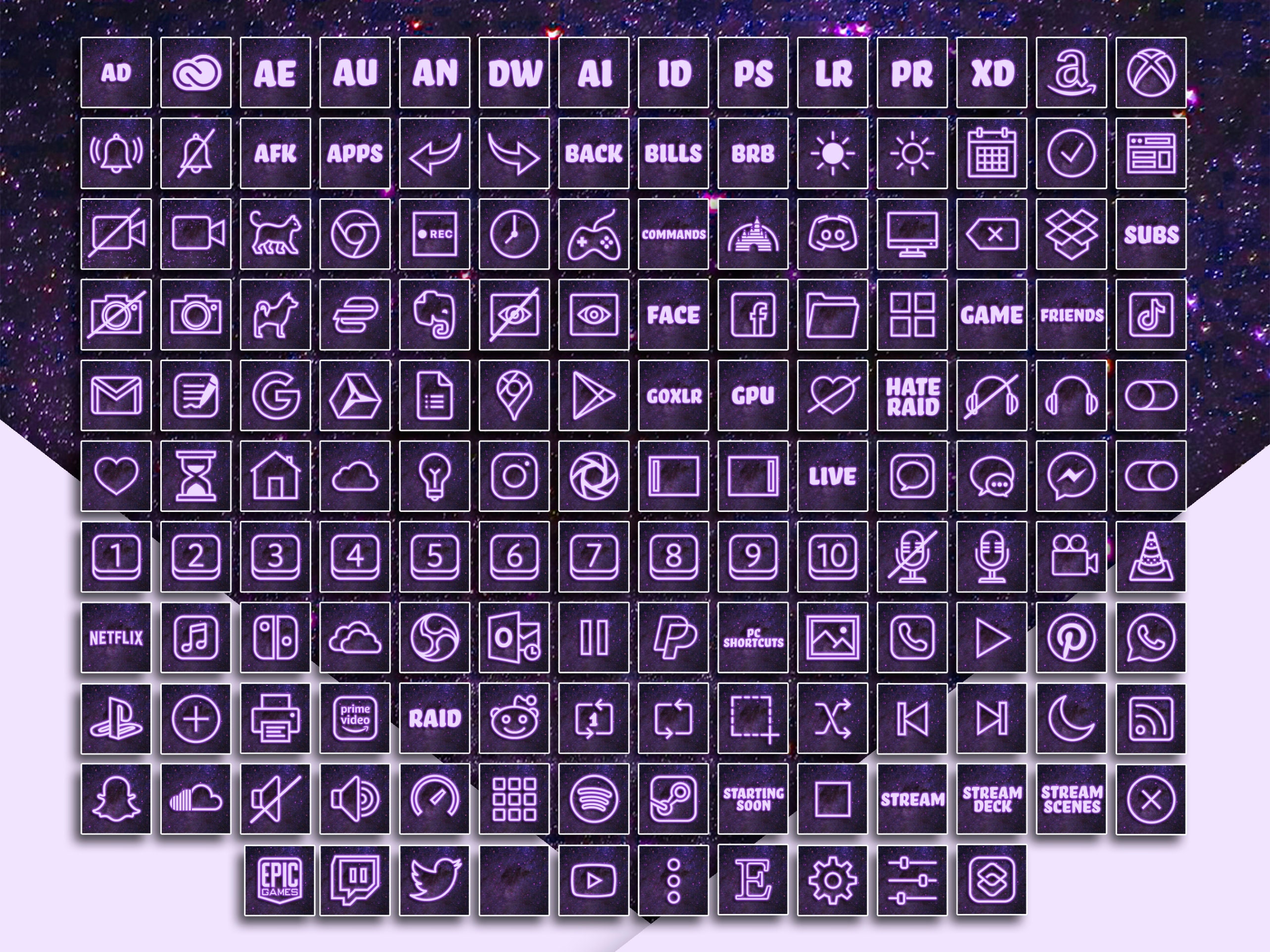 Neon Galaxy Purple - 150 Stream Deck Icons | Streamers, Streaming ...