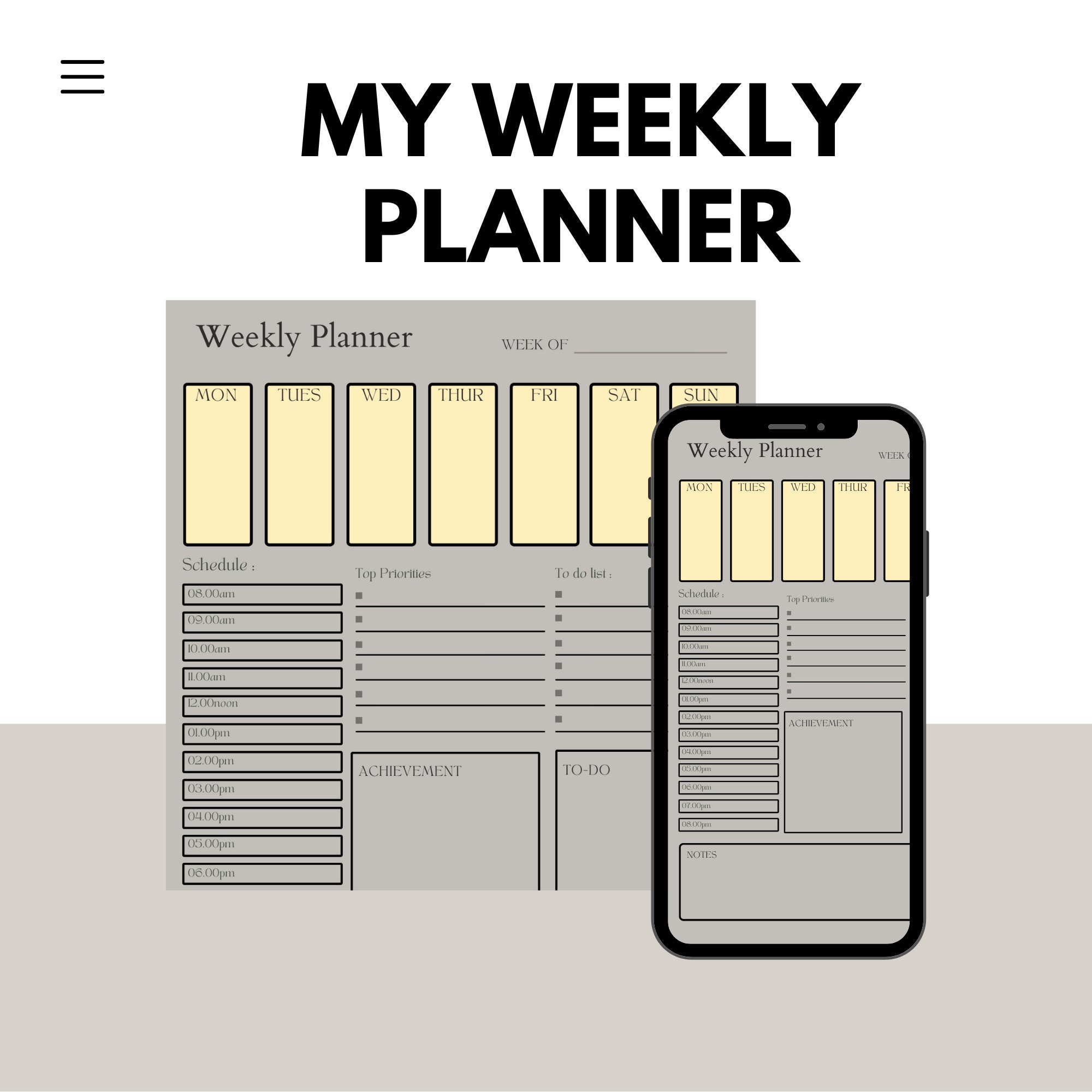 Weekly Digital Download, Printable Weekly A4 Planner, Agenda Weekly ...