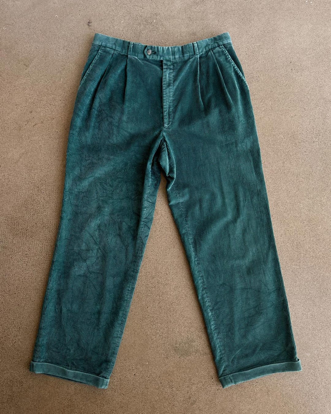 Vintage 80s Teal Green Corduroy Trouser Pant Pleated and Cuffed Preppy ...