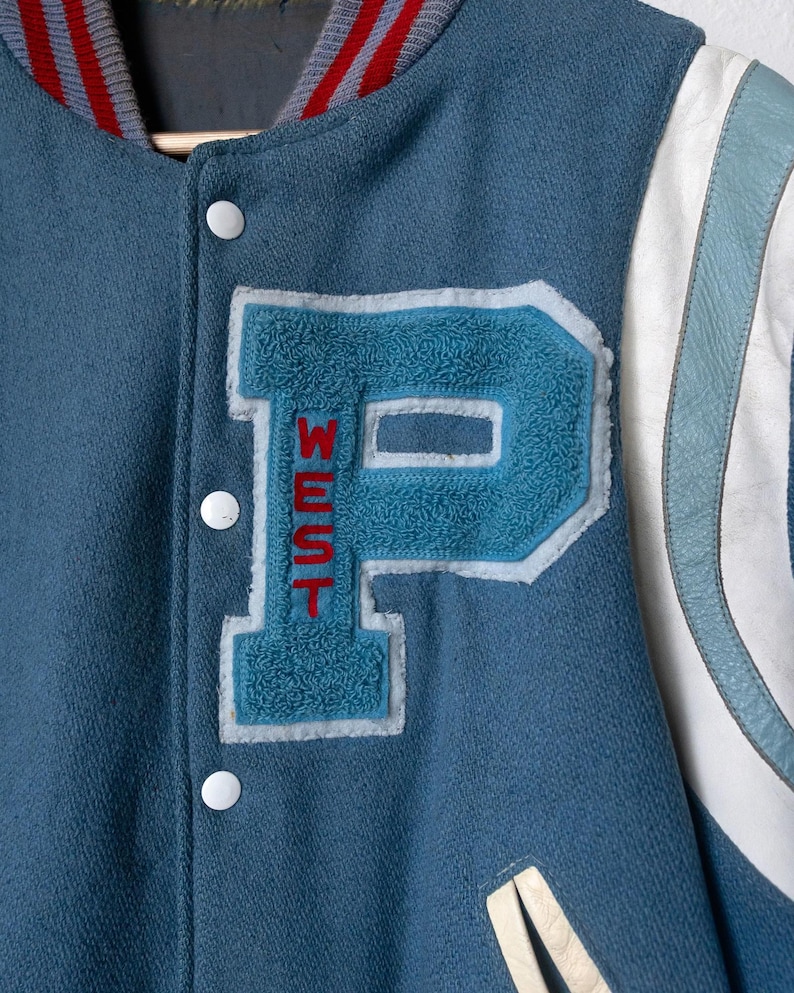 80s Vintage P Letterman Wool Football Varsity Jacket Blue - Etsy