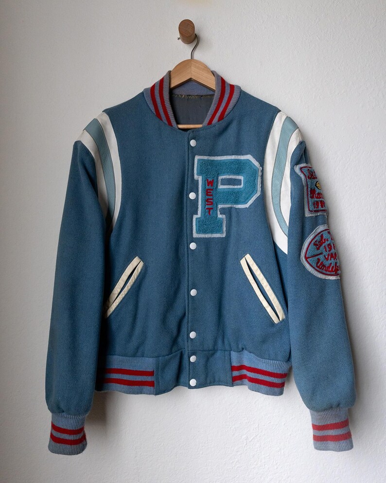 80s Vintage P Letterman Wool Football Varsity Jacket Blue - Etsy