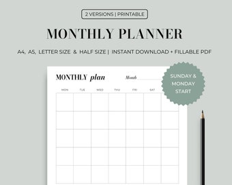Undated Calendar Printable Monthly Planner Printable - Etsy