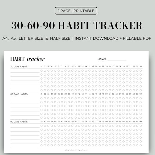 Printable 90 Day Habit Tracker 90 Days Challenge Minimal - Etsy