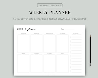 Weekly Planner Printable, Weekly Planner Landscape, Productivity ...