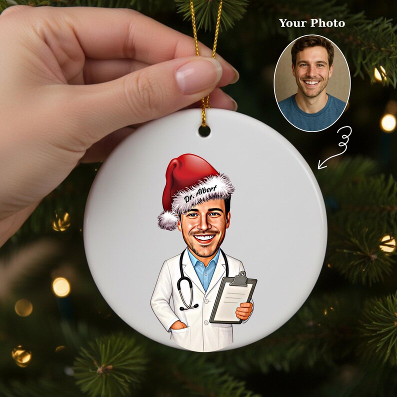 Personalized Christmas Doctor Caricature Ornament From Your Photo; Male ...