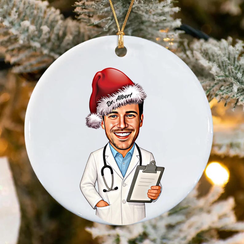 Personalized Christmas Doctor Caricature Ornament From Your Photo; Male ...
