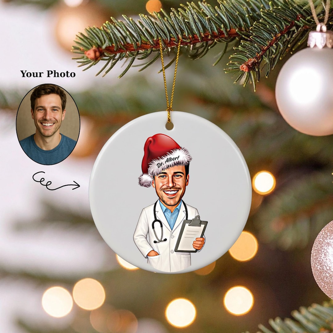 Personalized Christmas Doctor Caricature Ornament From Your Photo; Male ...