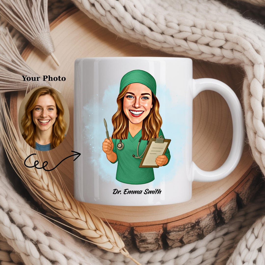Personalized Female Surgeon Portrait Mug: Custom Doctor Photo Coffee ...