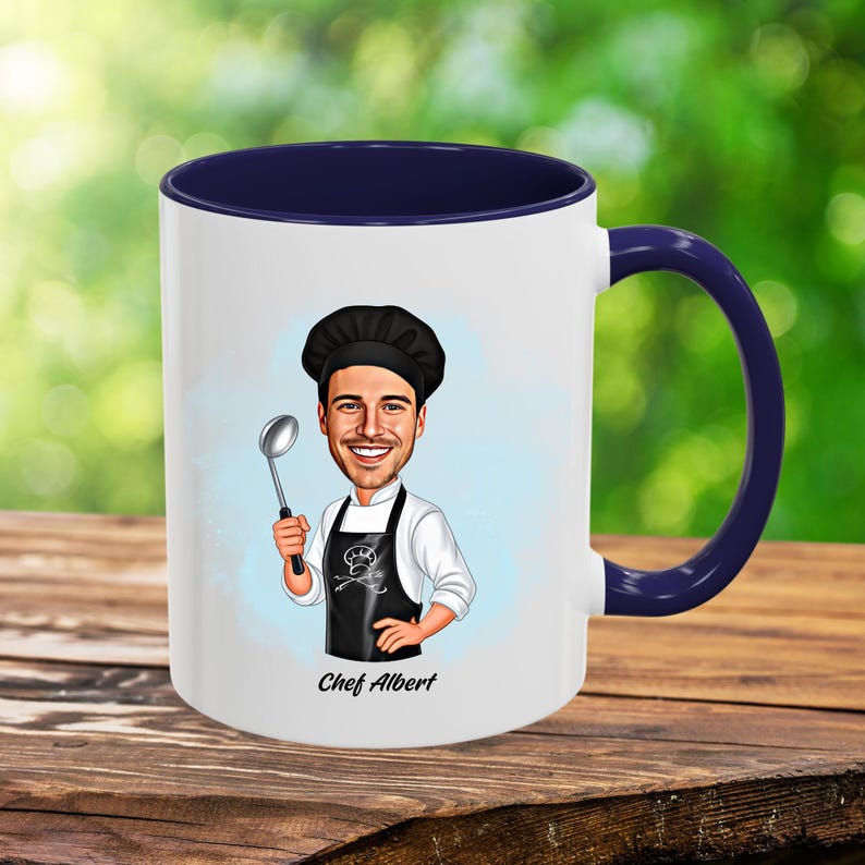 Custom Food Chef Gift; Personalized Male Chef Cartoon Portrait Mug, Man ...