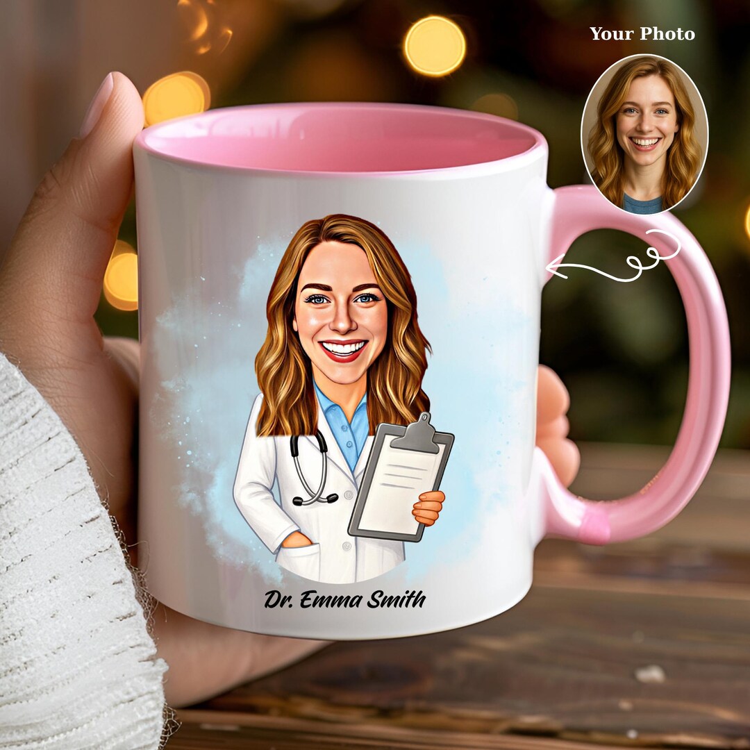 Custom Super Doctor Cartoon Portrait Mug, Female Doctor Caricature ...