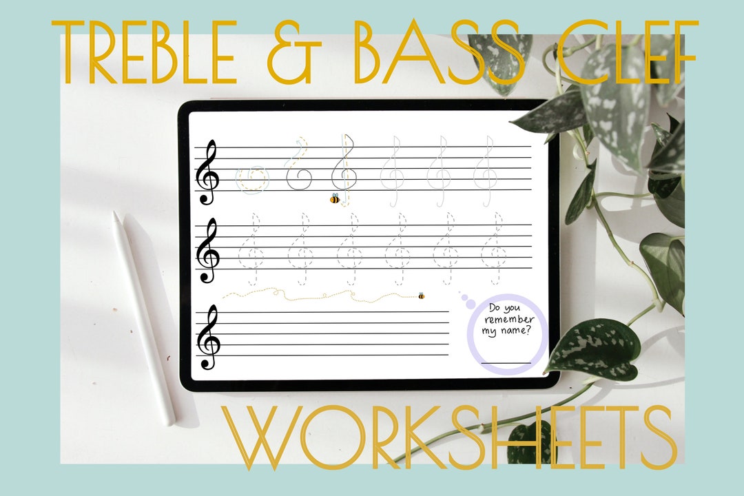 2 Printable Treble & Bass Clef Music Theory Worksheets Follow the Bee ...