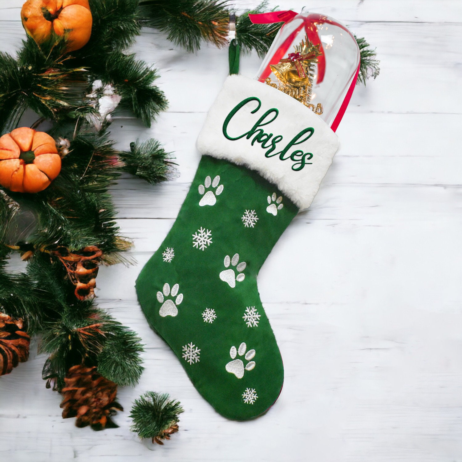 Embroidered Personalized Dog Paw Christmas Stockings, Custom Pet ...