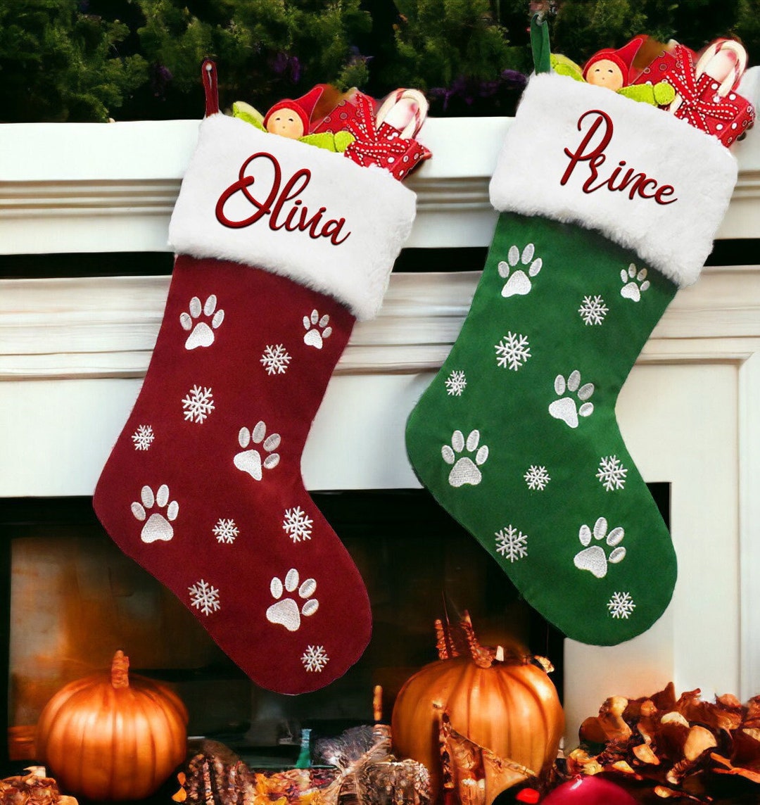 Embroidered Personalized Dog Paw Christmas Stockings, Custom Pet ...
