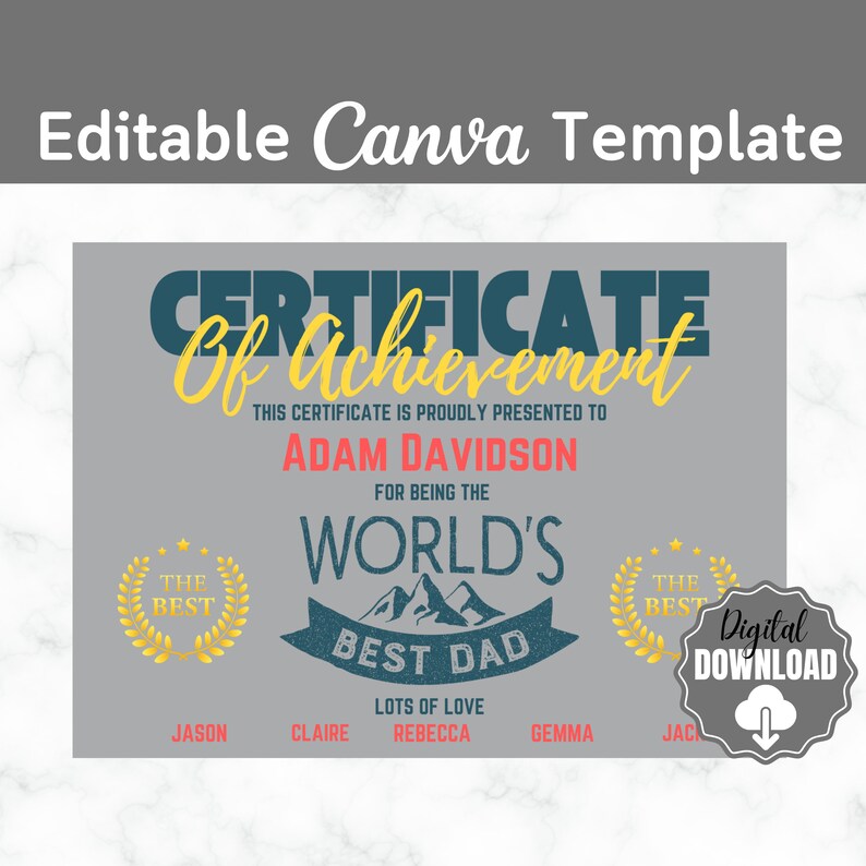 World's Best Dad Certificate Template Father's Day - Etsy