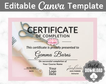 Certificate of Completion Hairdressing Template - Etsy