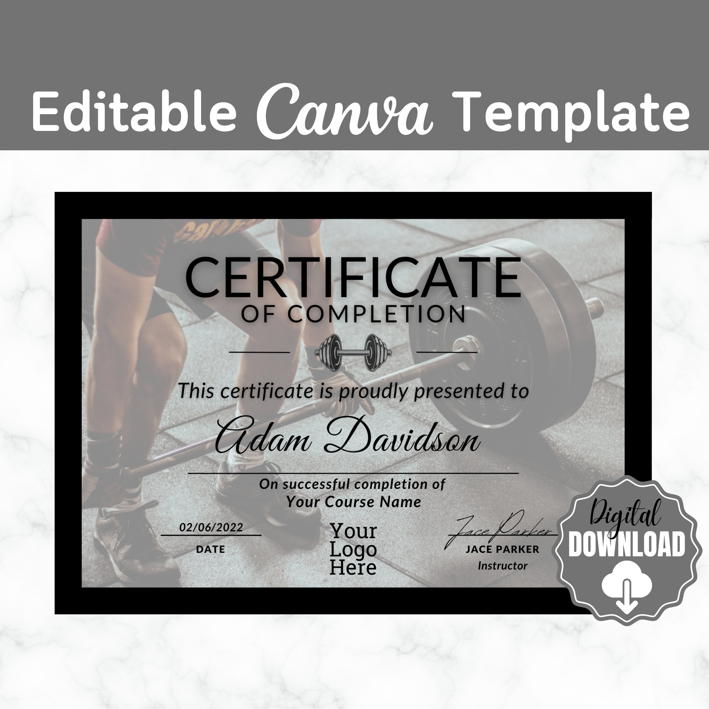 Fitness Certificate, Canva Certificate of Completion Template, Fitness ...