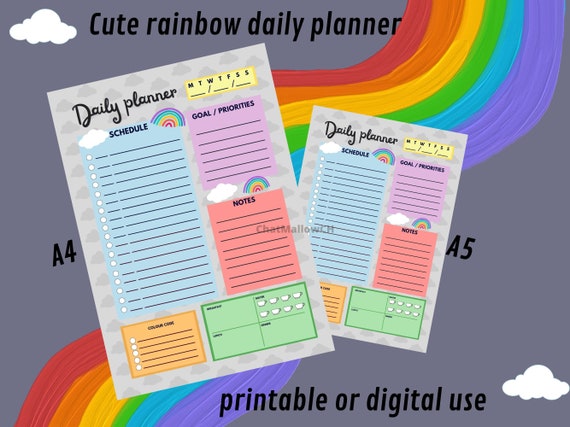 Digital Cute Daily Planner Rainbow Themed Schedule Food - Etsy