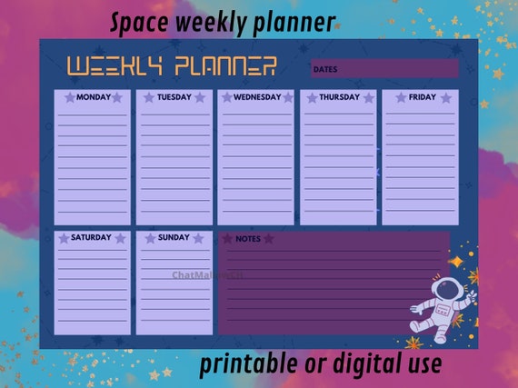 Digital Cute Space Weekly Planner Download Printable - Etsy