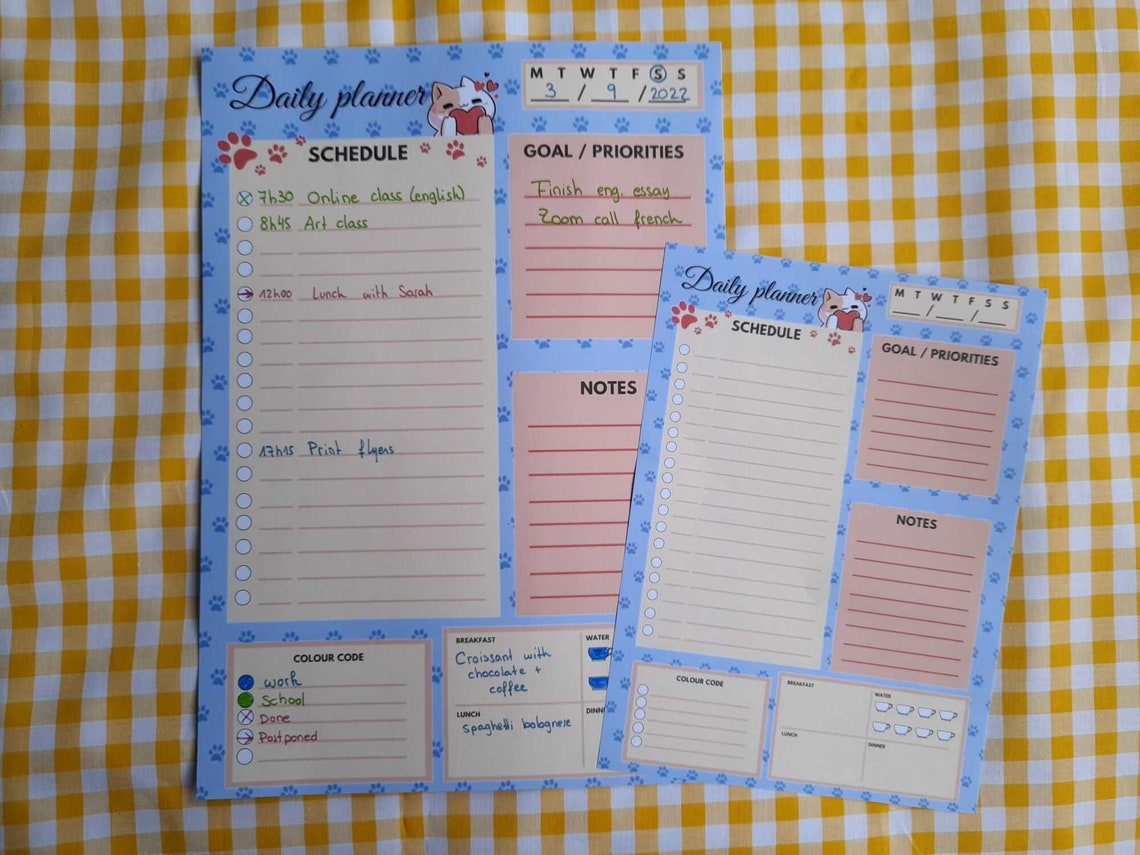 Digital Cute Cat Daily Planner (downloadable and Printable) - Etsy