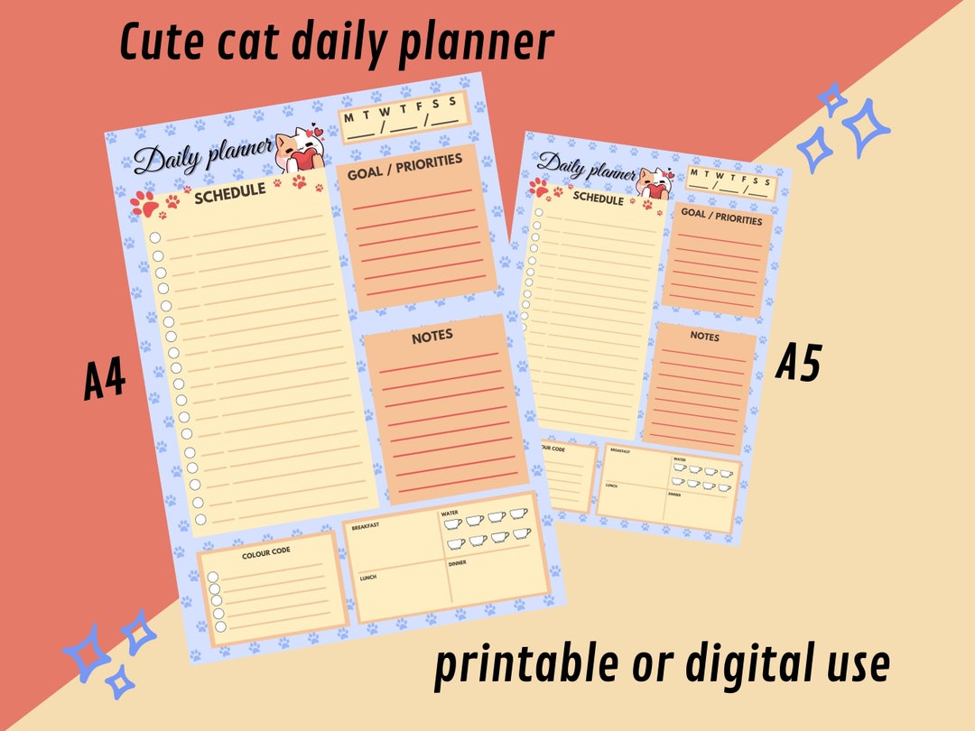 Digital Cute Cat Daily Planner (downloadable and Printable) - Etsy