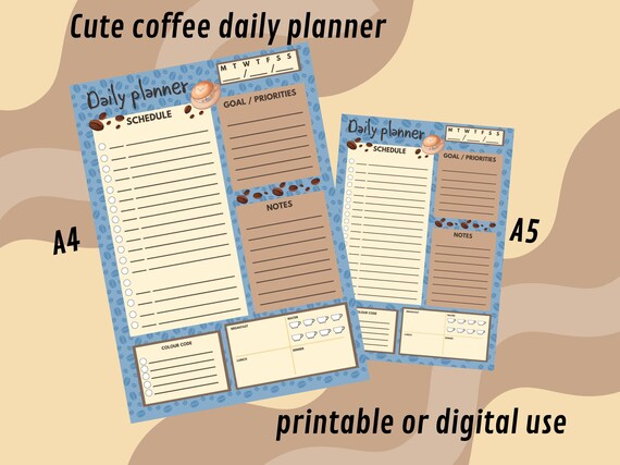 Digital Cute Daily Planner Coffee Themed Schedule Food - Etsy