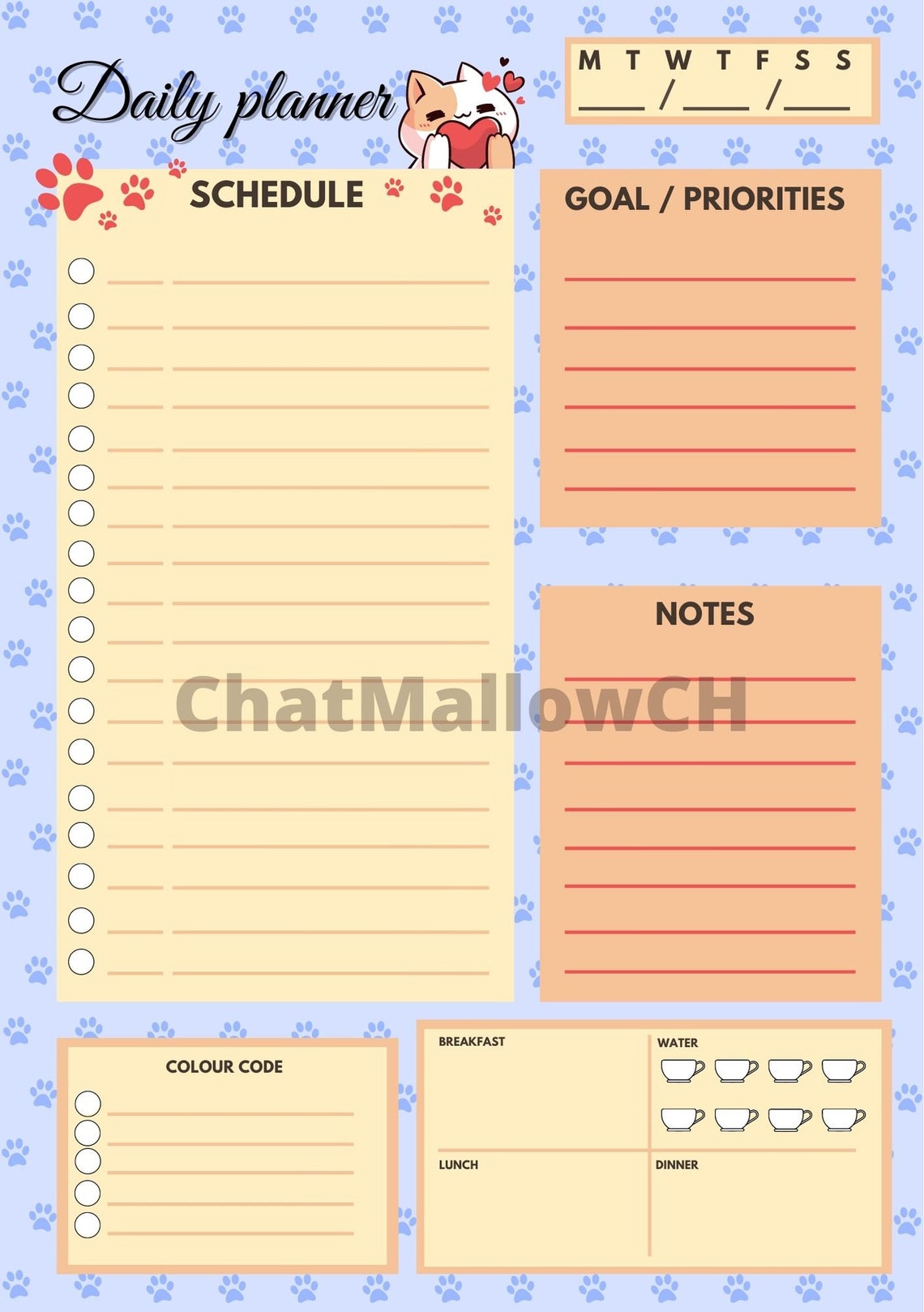 Digital Cute Cat Daily Planner (downloadable and Printable) - Etsy