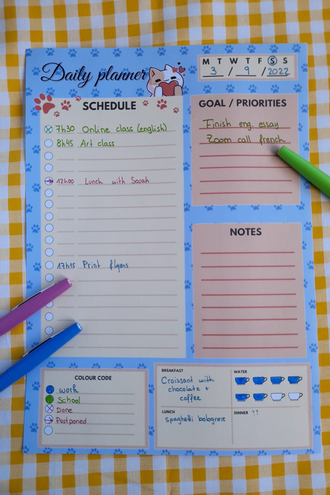 Digital Cute Cat Daily Planner (downloadable and Printable) - Etsy