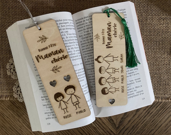 Personalized Wooden Bookmark Character Children Family Happy Mother's ...