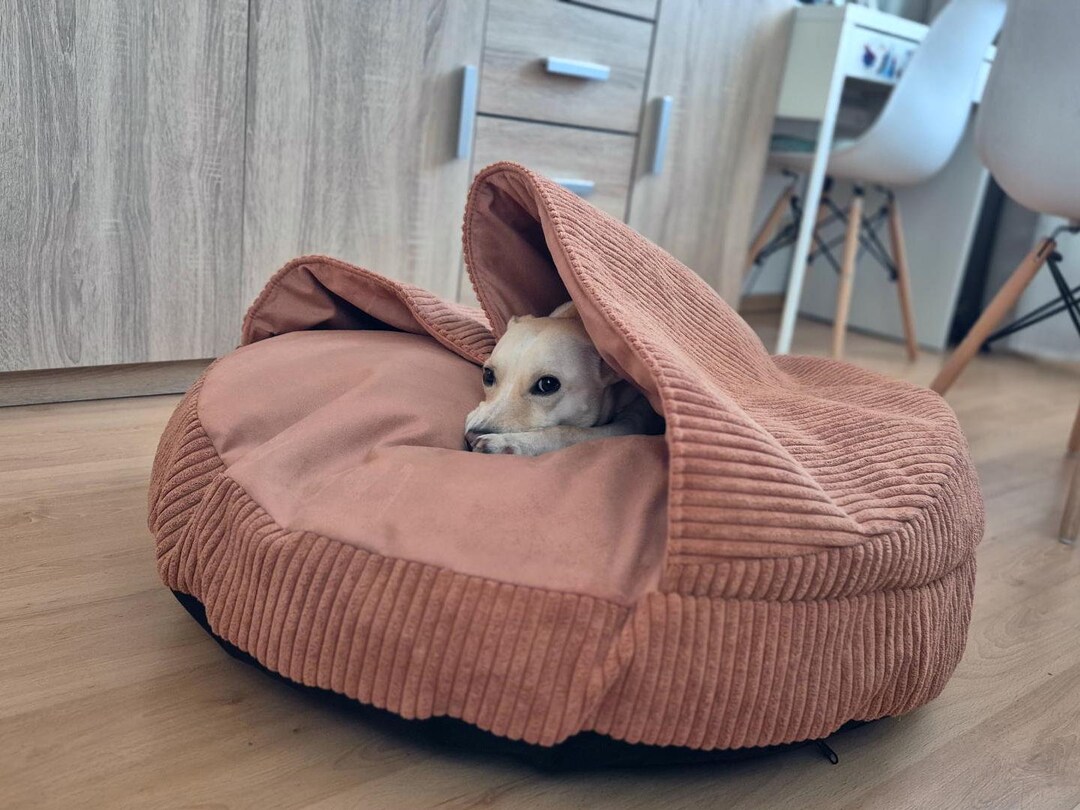 Luxury Cozy Dog Cave Bed, Warm Covered Dog Bed, Whippet Bed, Cave Pet ...