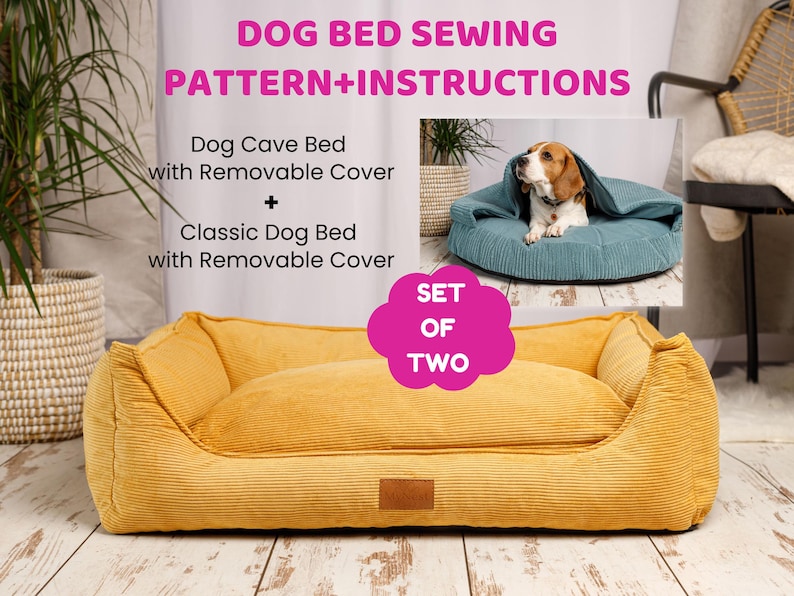 Dog Bed Sewing Pattern Set of 2 | Dog Cave Bed + Classic Dog Bed | PDF ...