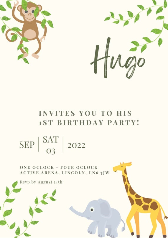 Safari Jungle Party Invitations Personalised Birthday Party - Etsy