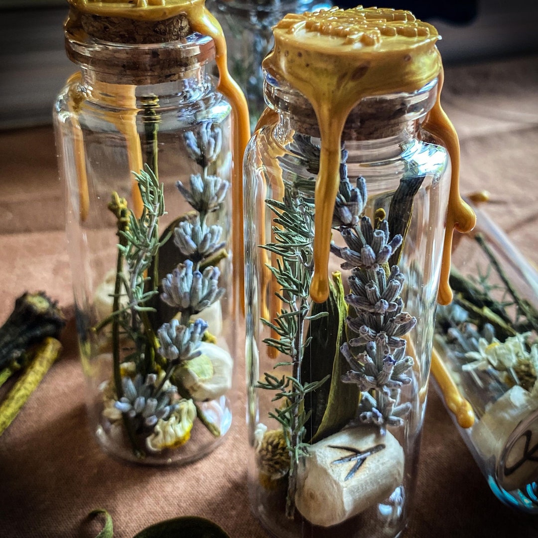Spell Jar Luck & Protection With Mistletoe, Thyme, Lavender Handmade in ...