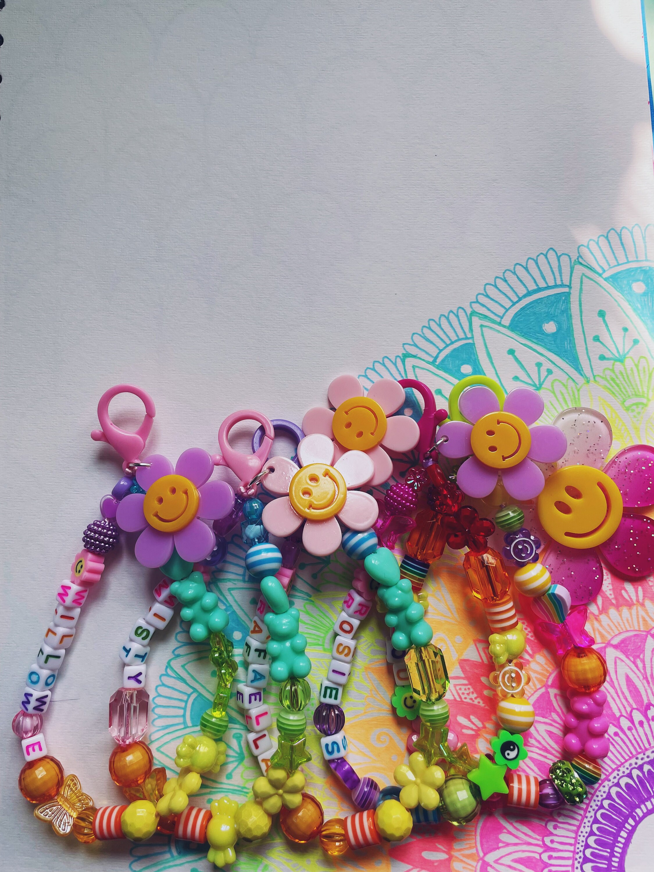 Funky Y2k Pastel Rainbow Beaded Keyring/bag Charm/keychain - Etsy