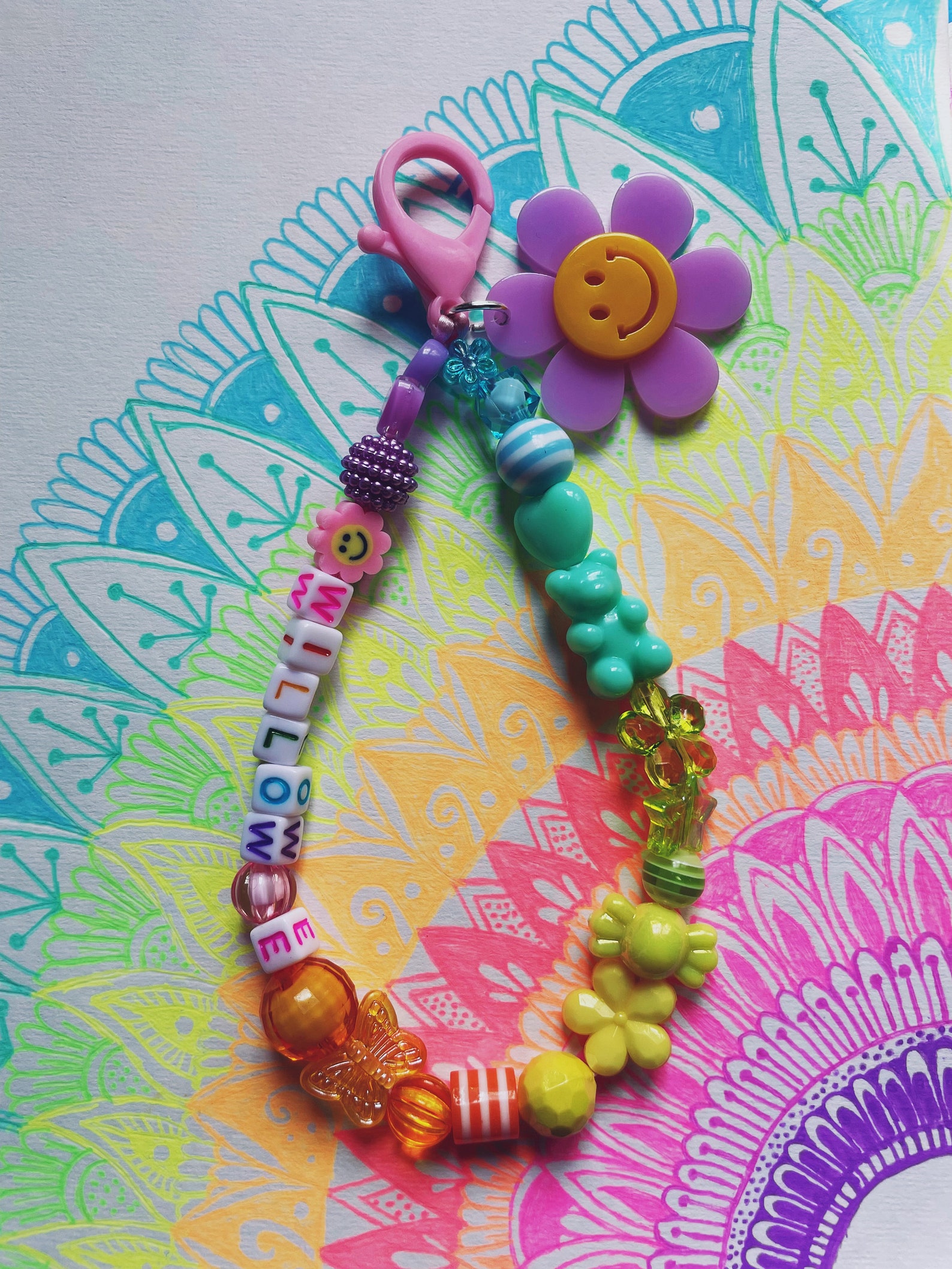 Funky Y2k Pastel Rainbow Beaded Keyring/bag Charm/keychain - Etsy