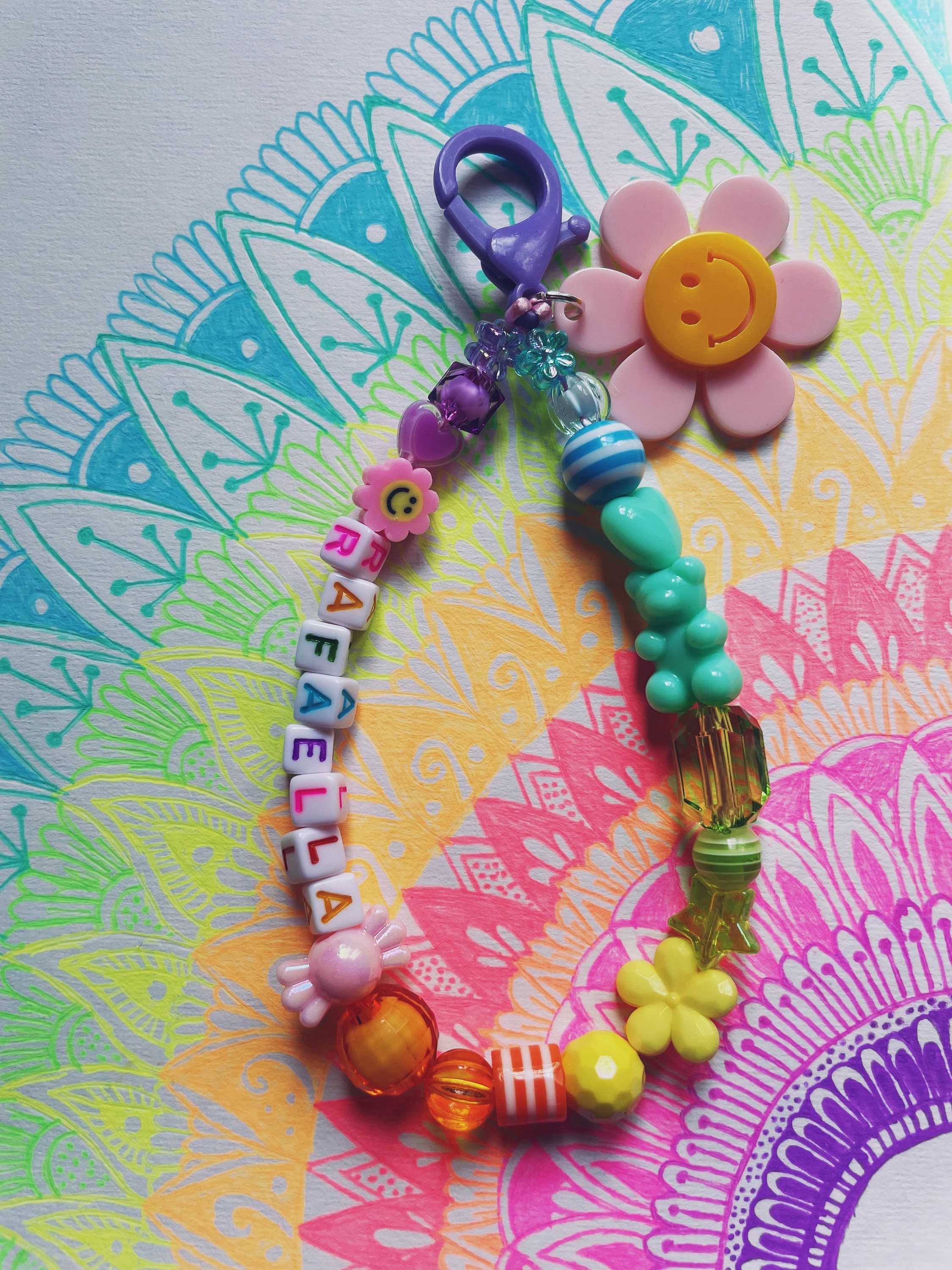 Funky Y2k Pastel Rainbow Beaded Keyring/bag Charm/keychain - Etsy