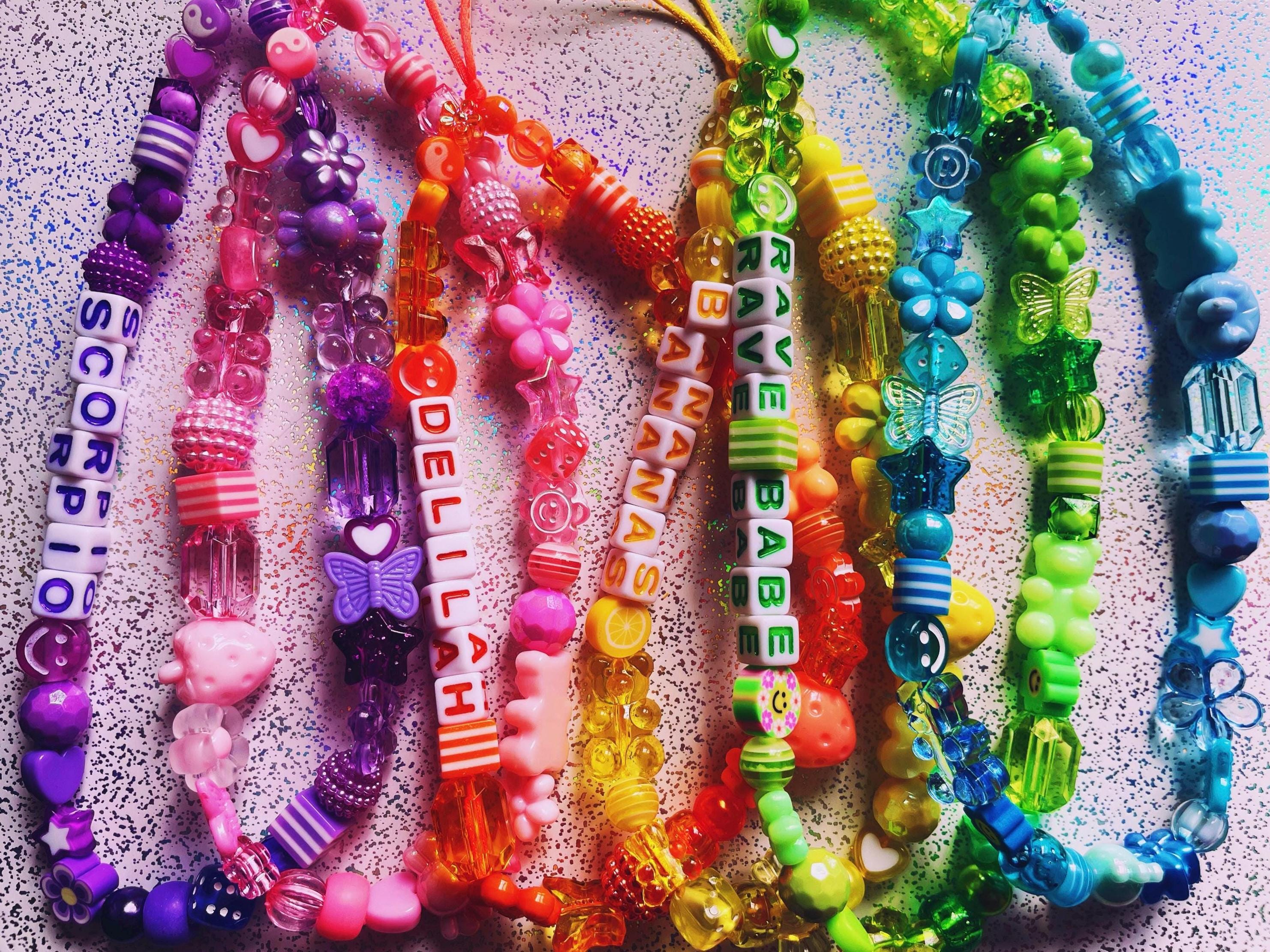 Funky Y2K Beaded Phone Strap Charm: Colorful Kandi Wristlet - Etsy