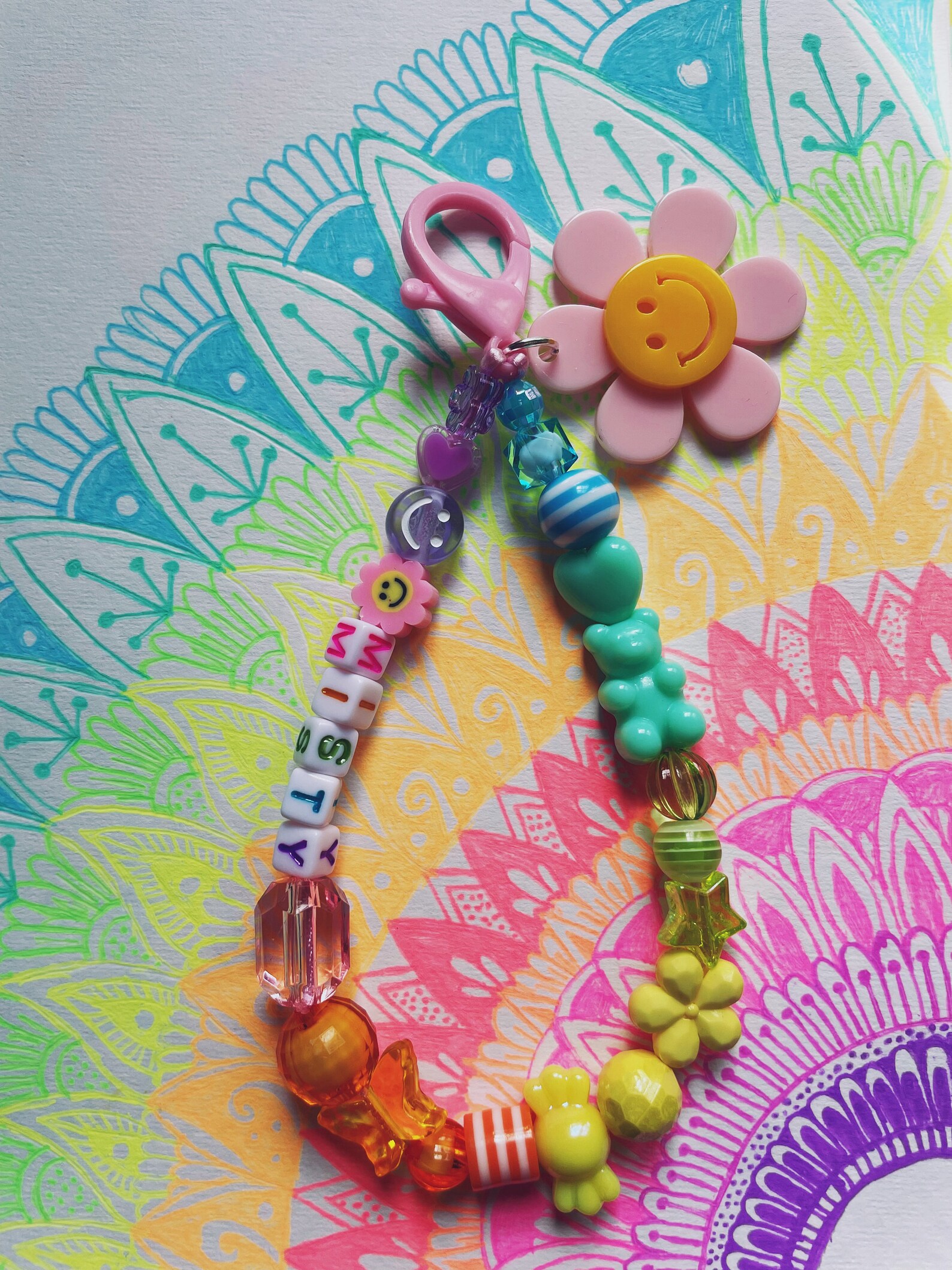 Funky Y2k Pastel Rainbow Beaded Keyring/bag Charm/keychain - Etsy