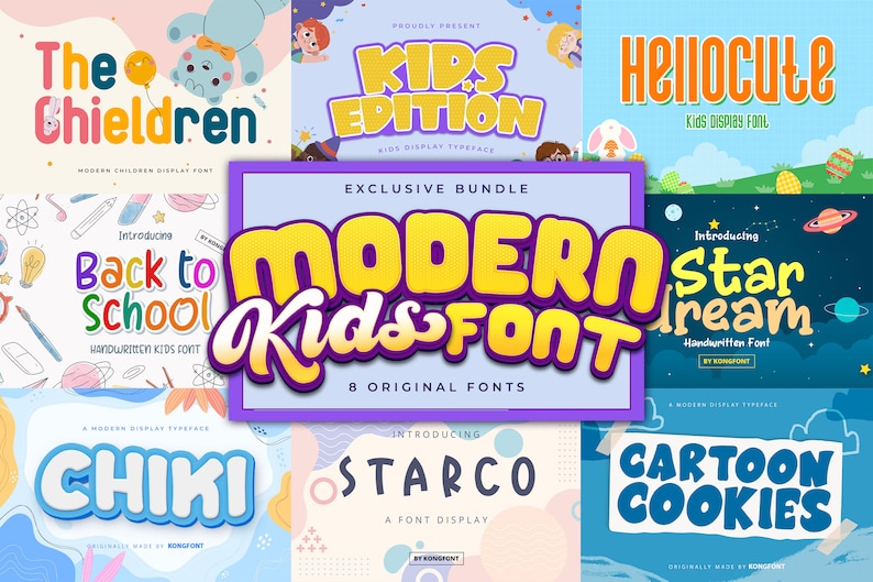 Modern Kids Font Bundle, Cricut Fonts, Girly Fonts, Fun Font, Smooth ...