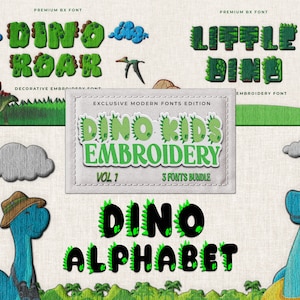 Embroidery Fonts Bundle, Modern Font, Dino Font Set - Dino Embroidery ...