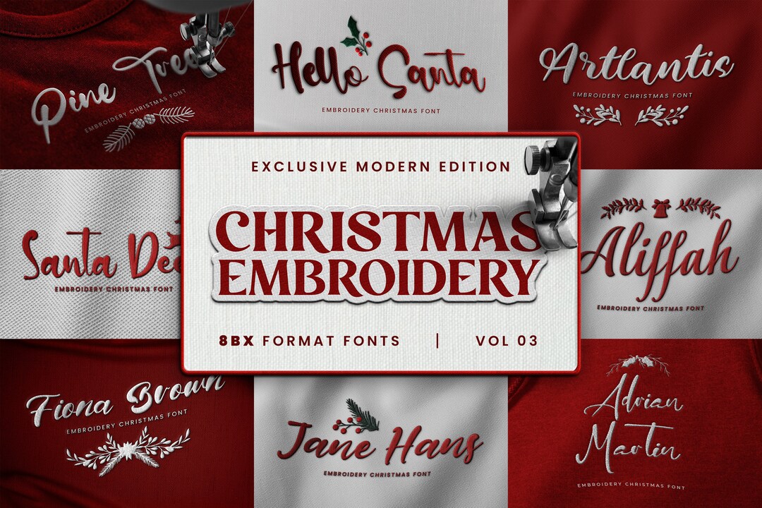 Modern Christmas Embroidery Font Bundle, Embroidery Fonts, Merry ...