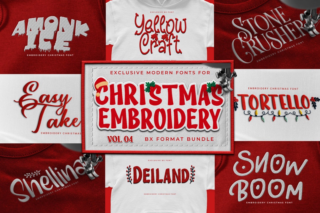 Modern Christmas Embroidery Font Bundle, Applique Embroidery ...
