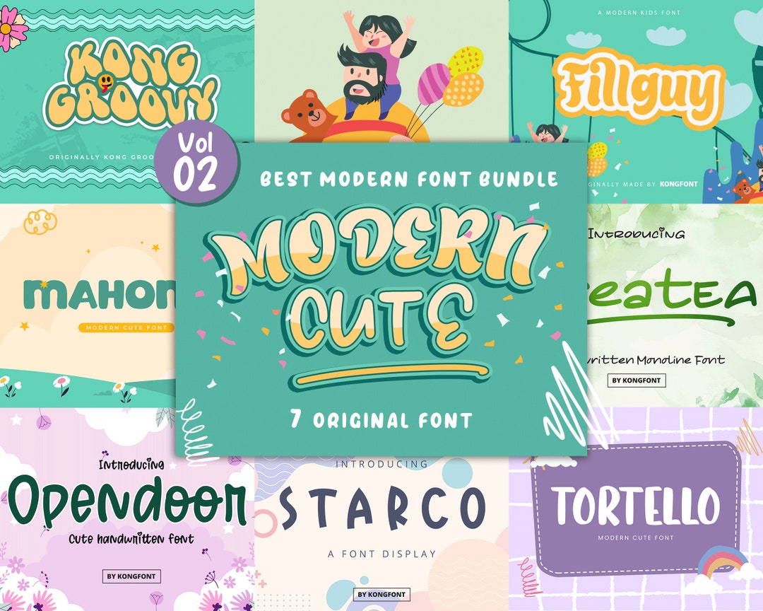 Modern Cute Font Bundle, Cute Font, Fun Font, Smooth Fonts, Doodle ...