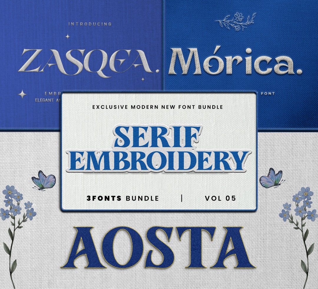 Embroidery Font Bundle, Modern Font, Embroidery - New Modern Serif ...