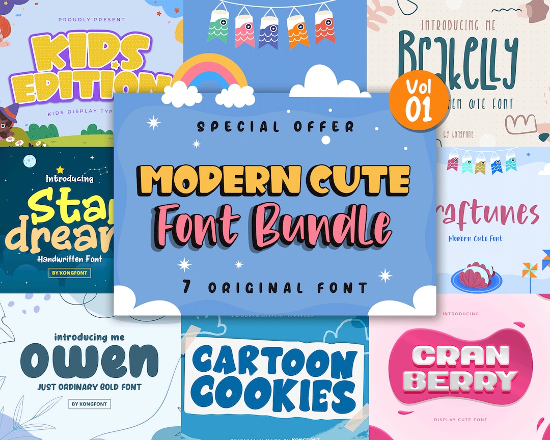 Modern Cute Font Bundle, Girly Fonts, Fun Font, Smooth Fonts, Doodle ...