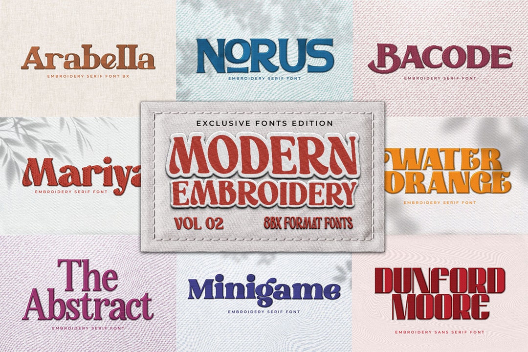 Modern Embroidery Font Bundle, Embroidery Art Font, Font Embroidery ...