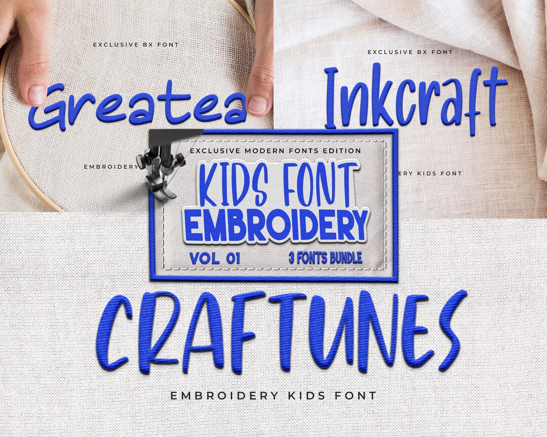 Modern Embroidery Font Bundle, Kids Font, Modern Font, Commercial Fonts ...