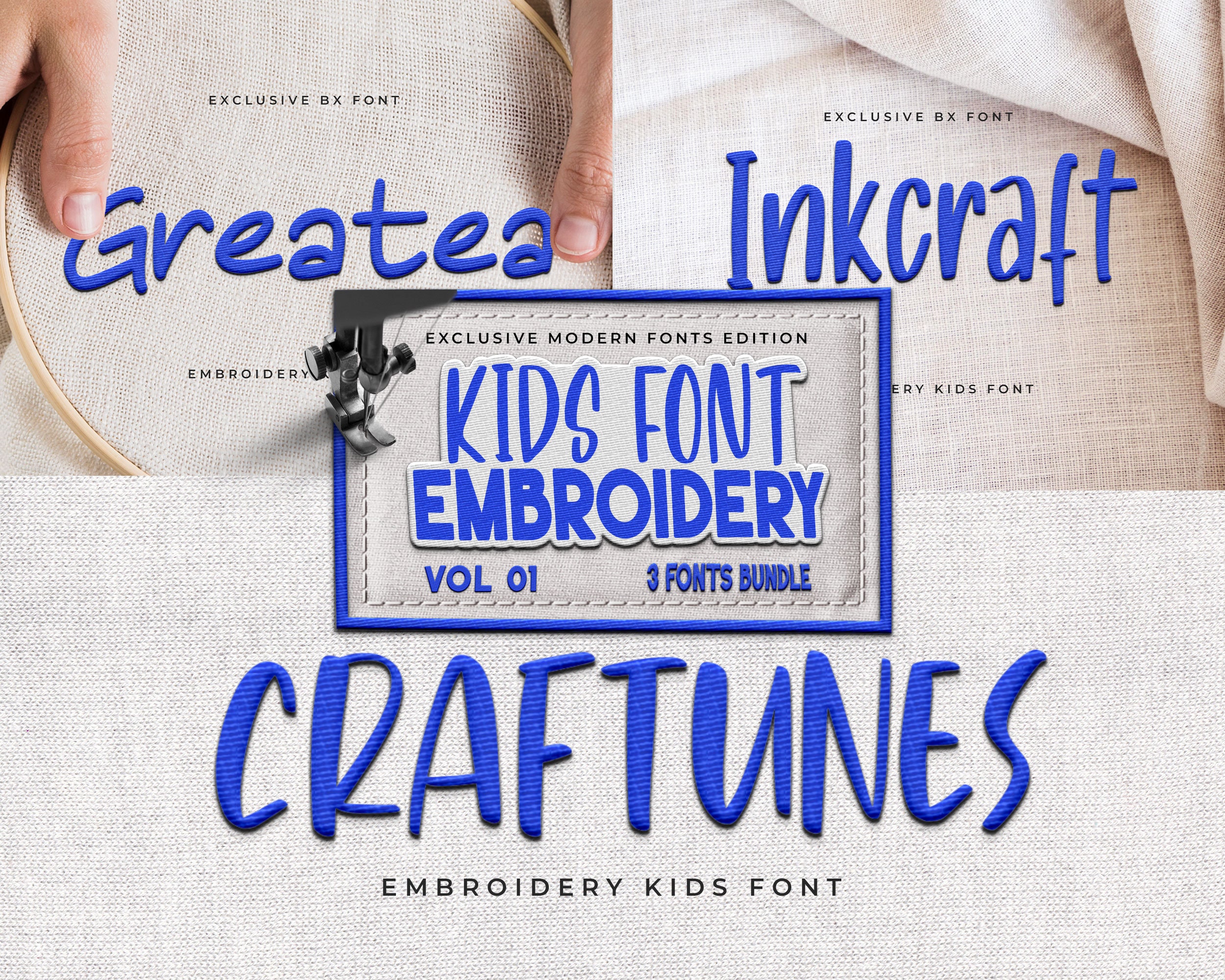 Modern Embroidery Font Bundle, Kids Font, Modern Font, Commercial Fonts ...