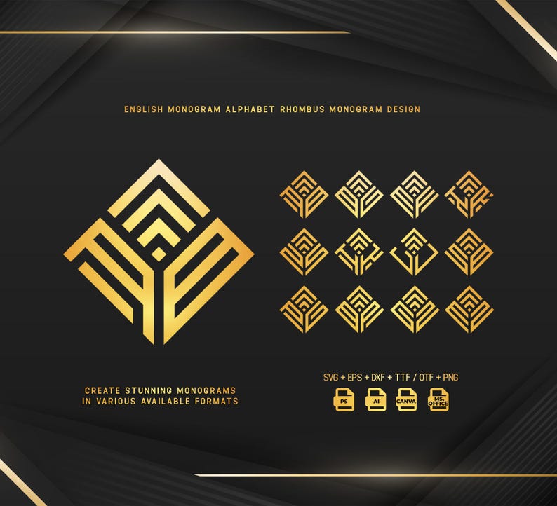 Rhombus Monogram Font, Modern Alphabet (svg, Dxf, Eps, Png, Otf, Ttf ...
